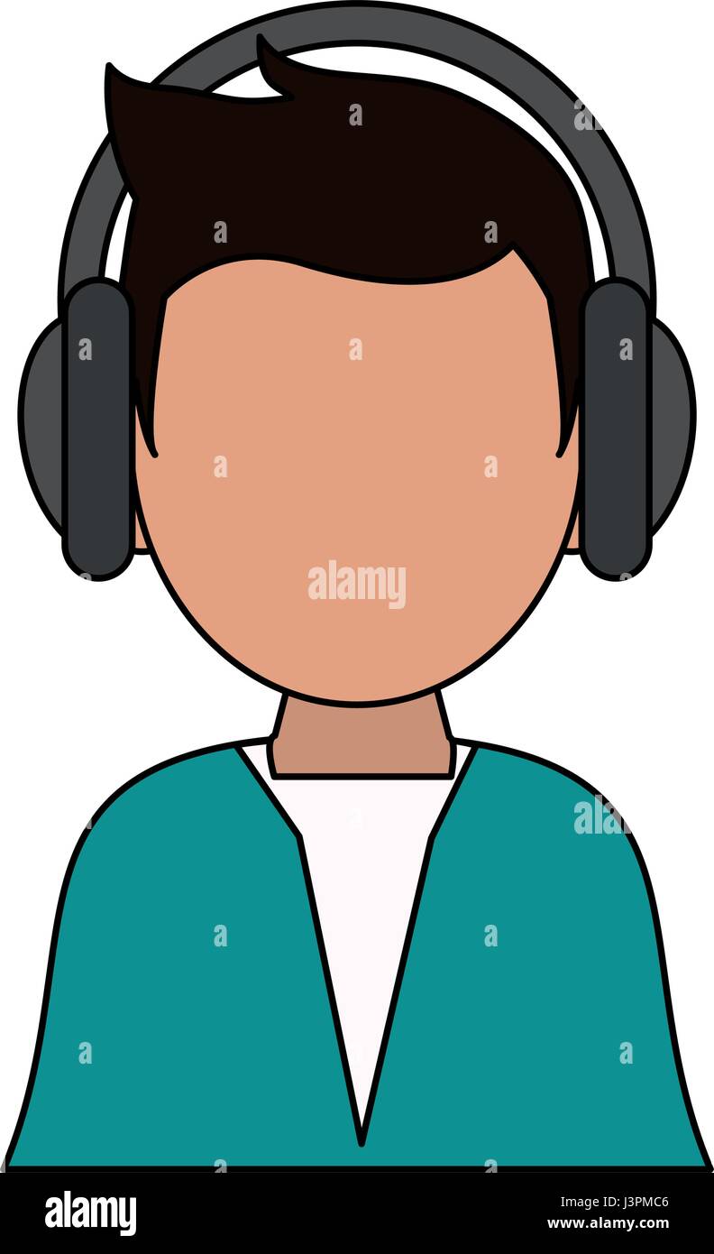color image cartoon man faceless with headphones Stock Vector Image ...