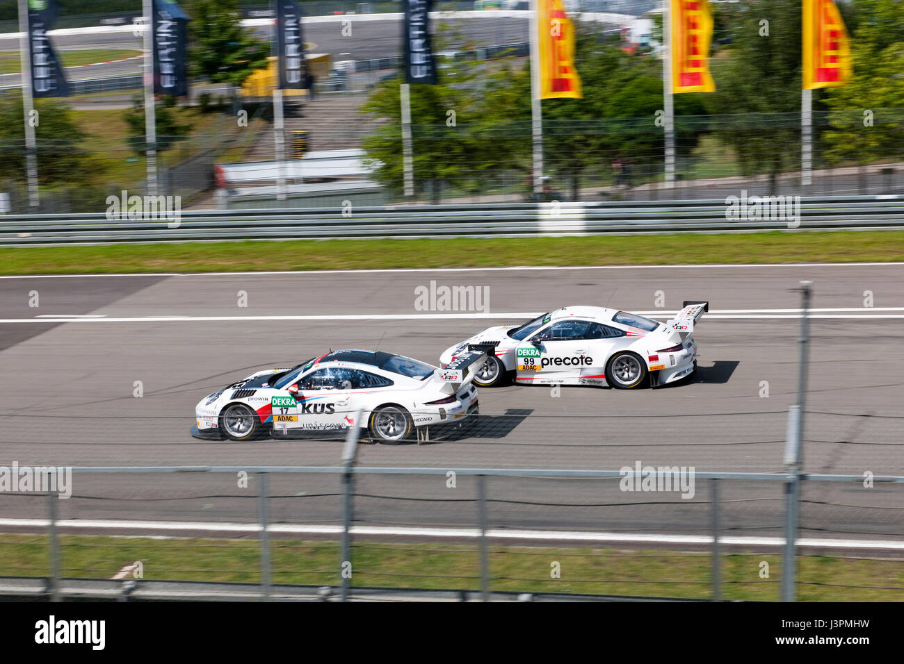 two Porsche GT3 fighting at Nuerburgring, racetrack, track, F1, DTM, GT Masters, Porsche Cup ...