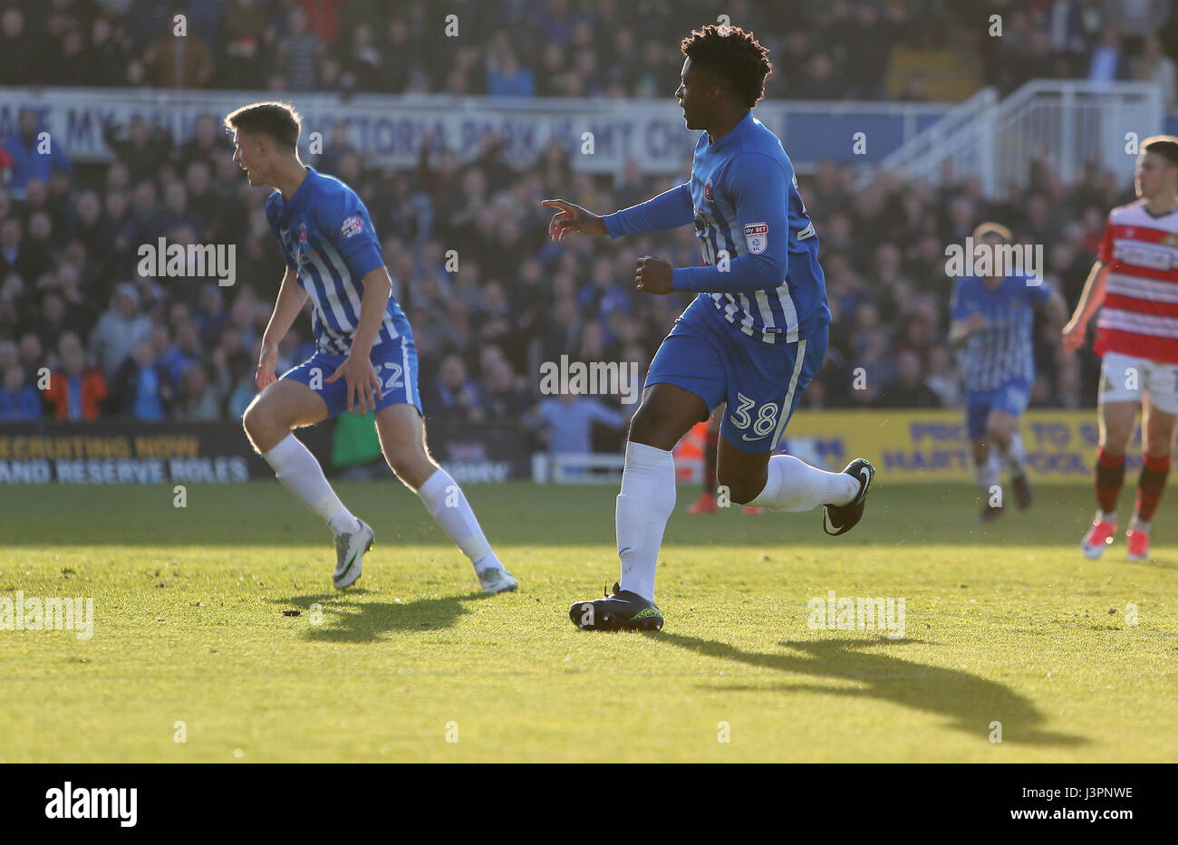 Hartlepool's Devante Rodney celebrates scoring his side's second goal ...