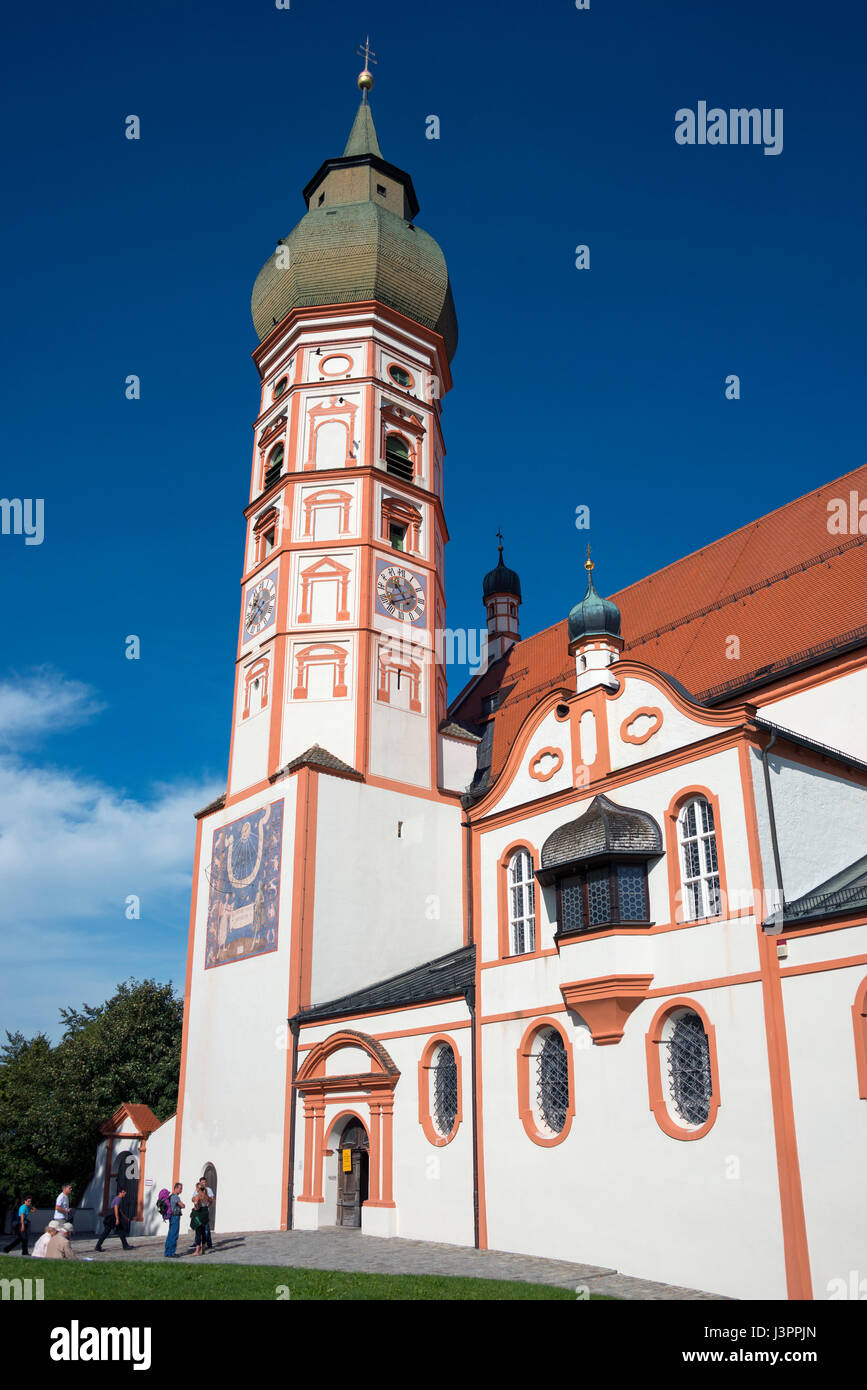 Church and tower, Andechs Abbey, Monastery of Andechs, Bavaria, Germany ...