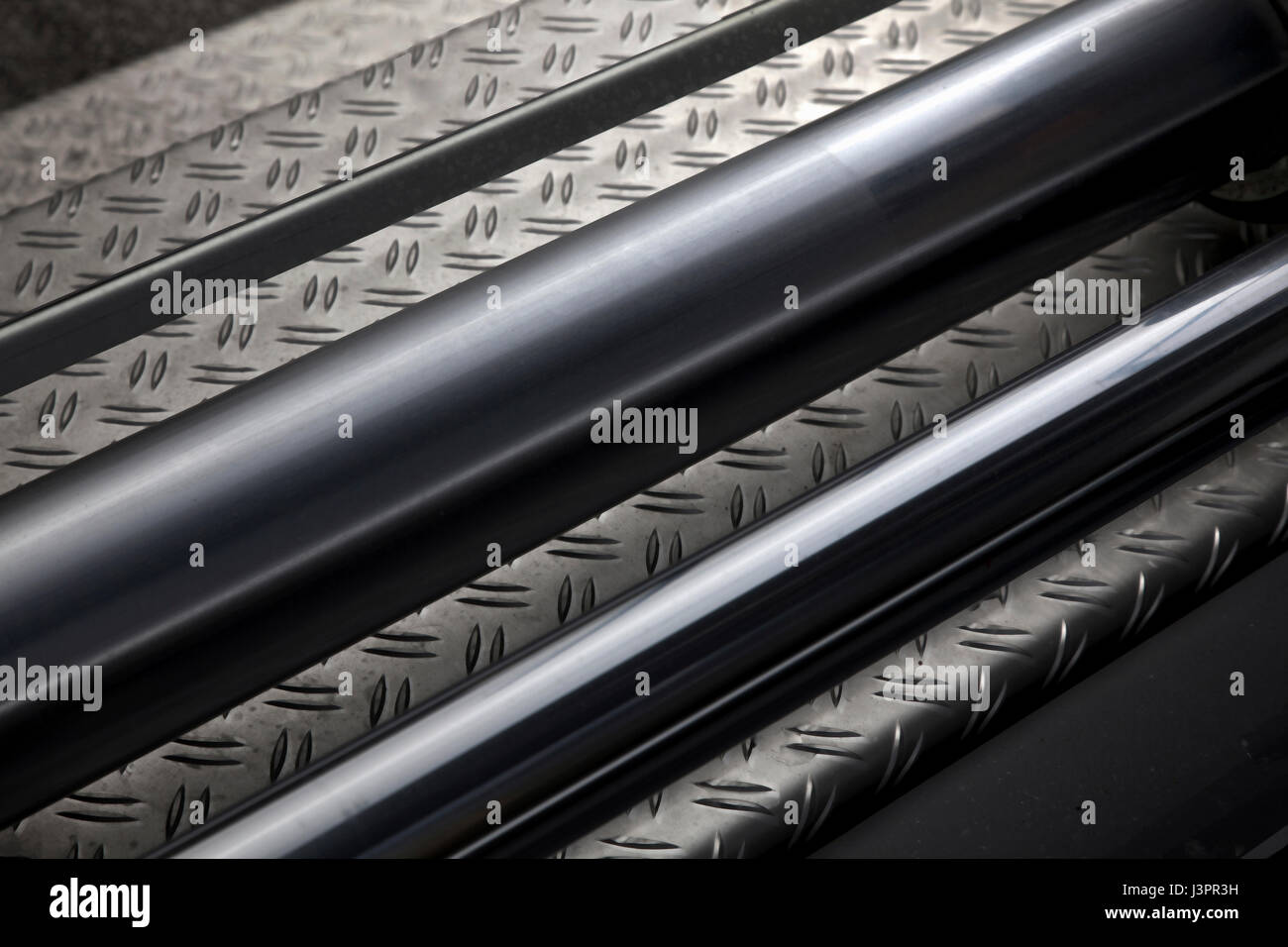 Metallic industrial platform with polished shafts Stock Photo - Alamy