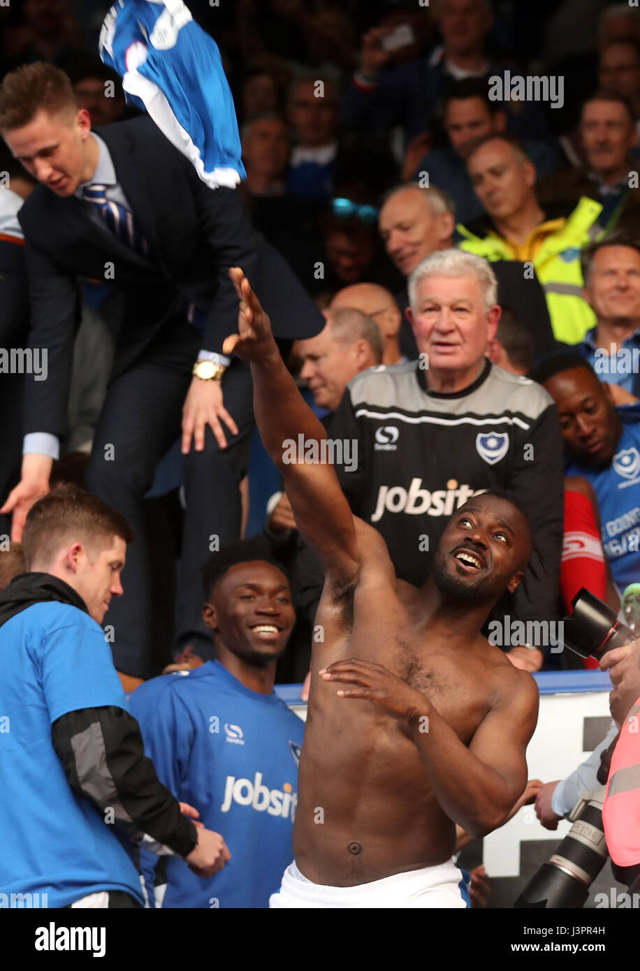 Portsmouth's Stanley Aborah celebrates after the final whistle during ...
