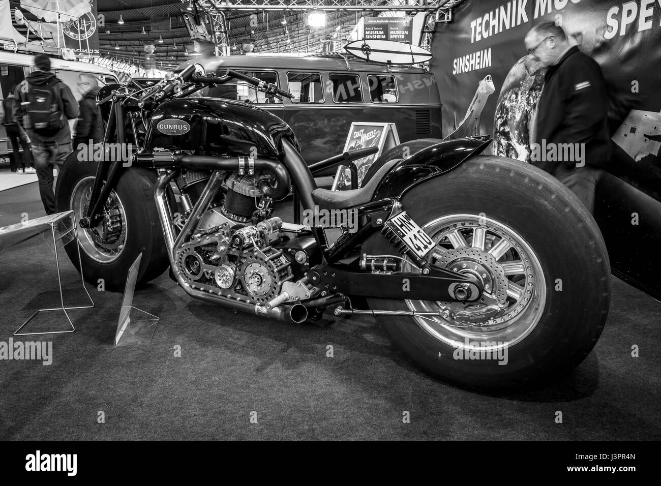 STUTTGART, GERMANY - MARCH 03, 2017: The world's biggest running motorcycle Leonhardt Gunbus 410 ...