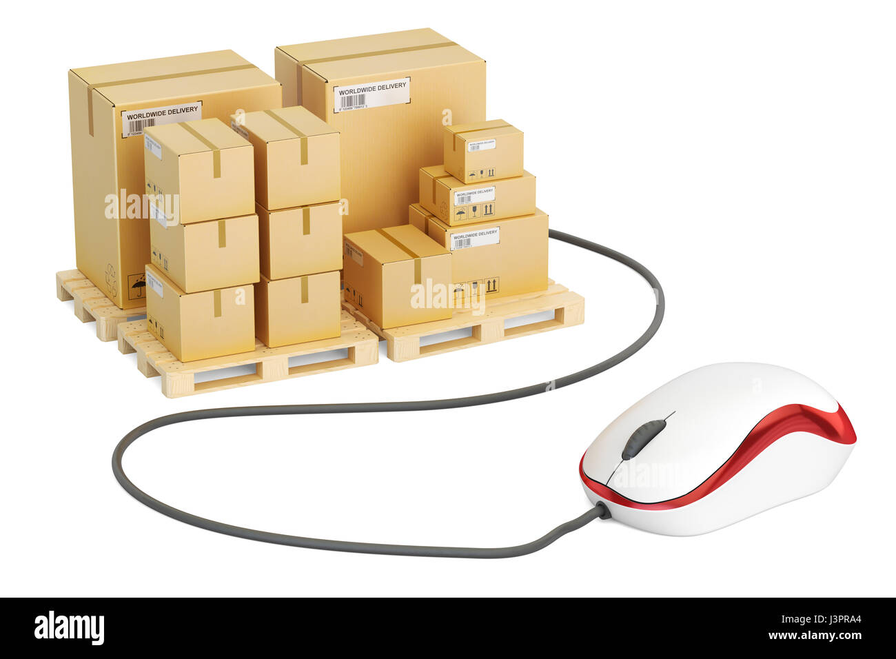 Delivery and logistic concept with computer mouse, 3D rendering ...