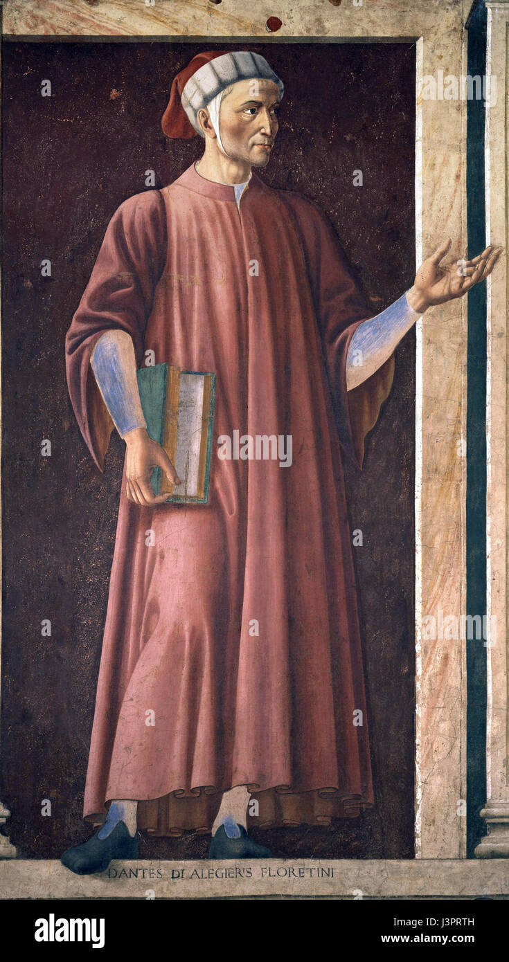 Dante Alighieri seen here in a Mural of Dante in the Uffizi Gallery, by ...