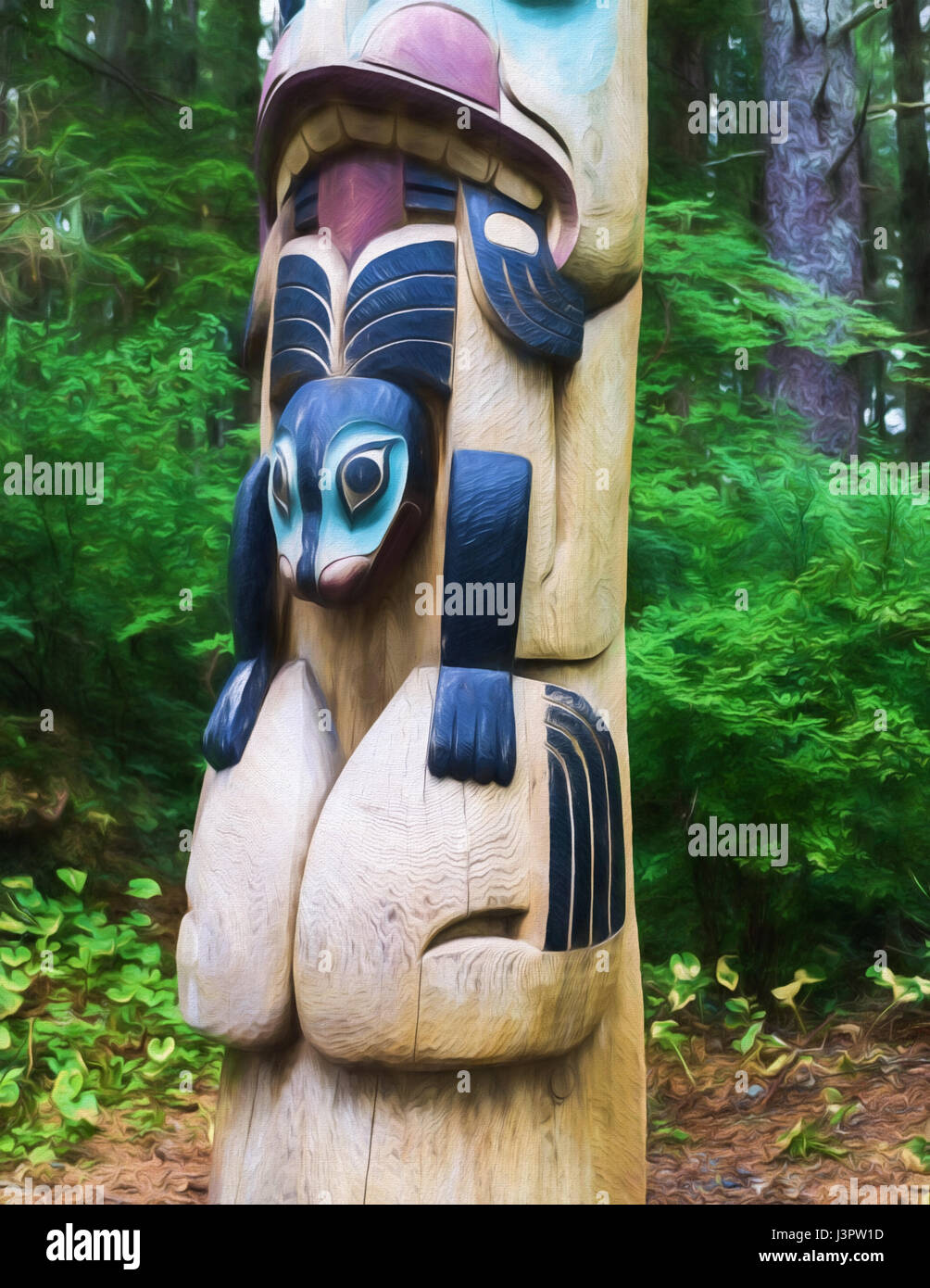 Totem poles in Alaska Stock Photo - Alamy