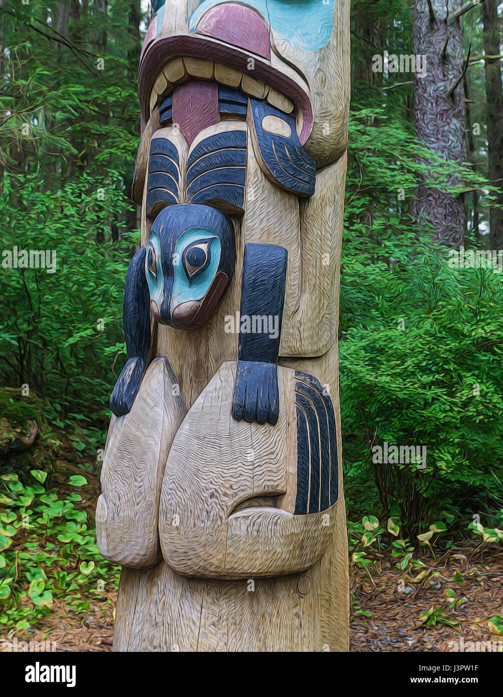 Totem poles in Alaska Stock Photo - Alamy