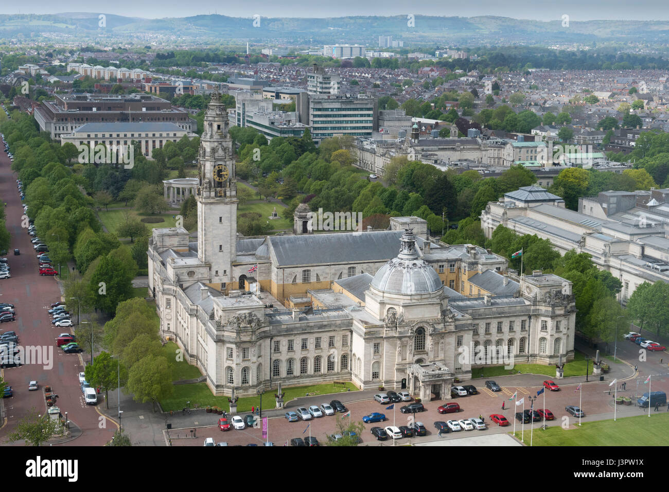 General aerial view of City Hall in Cardiff, Wales, UK Stock Photo - Alamy