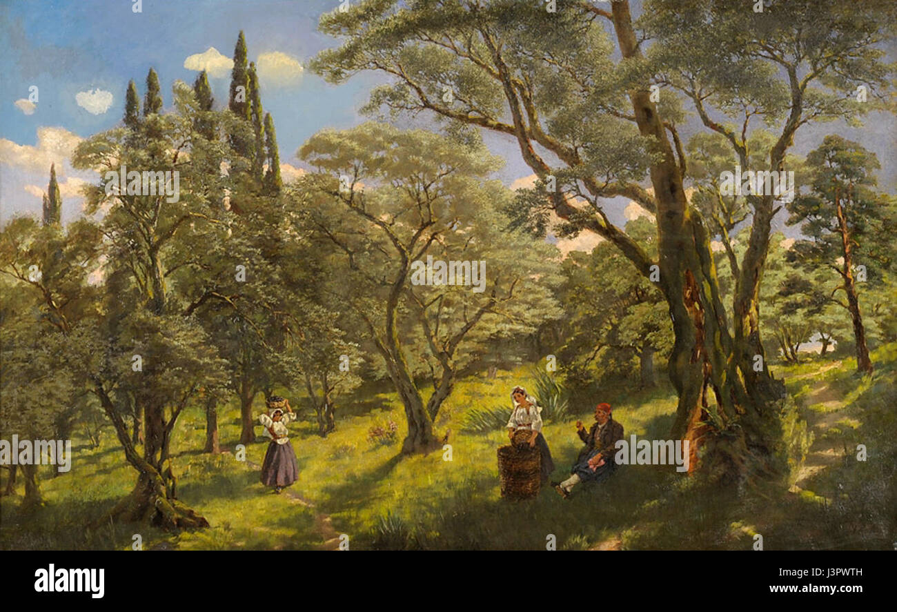 John Rafter's painting depicts a scene of Greek rural life in an olive ...