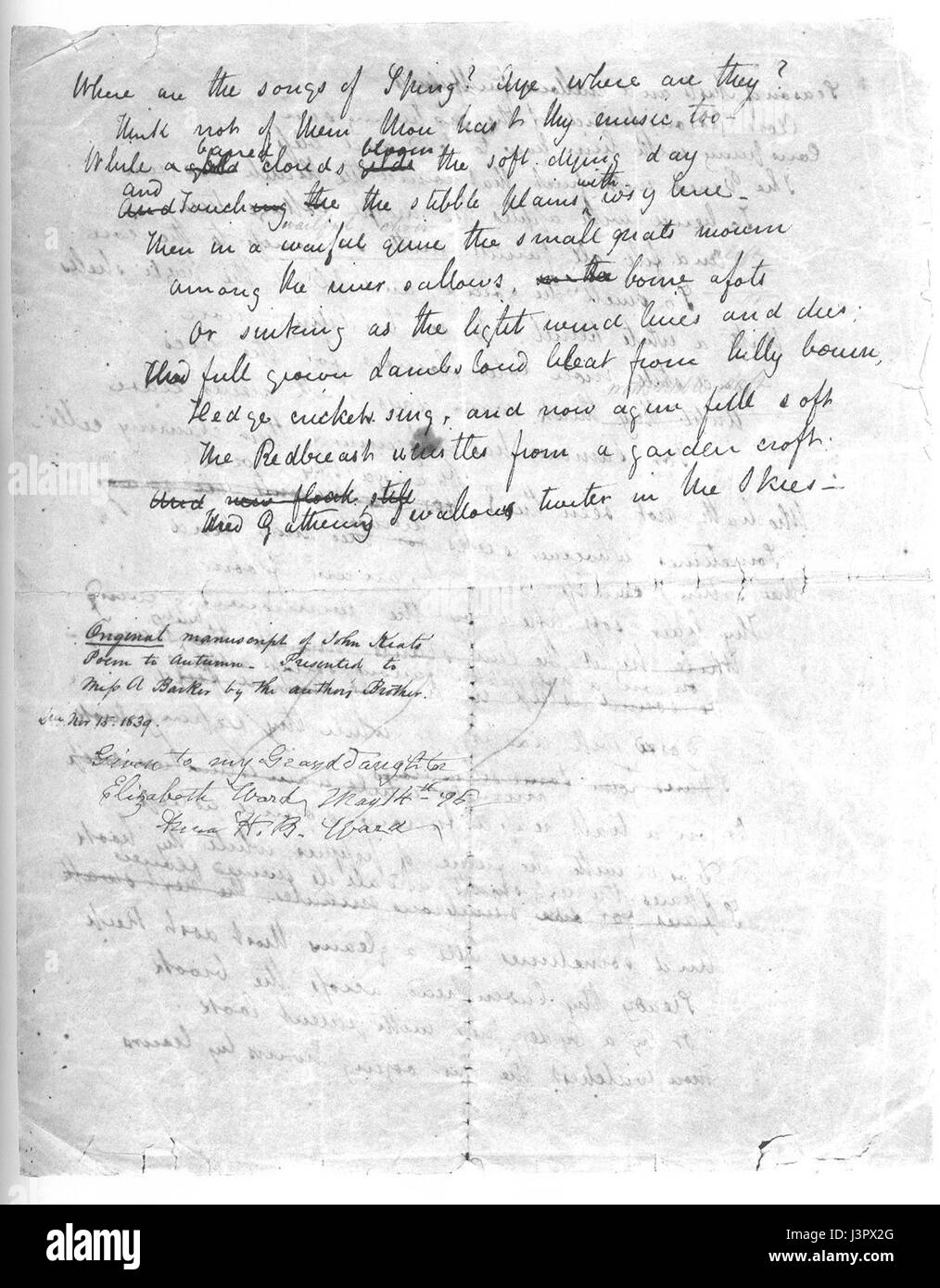 The manuscript of 'To Autumn' by John Keats represents one of his most ...