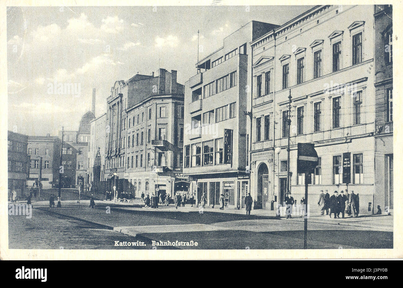 A historical image of Bahnhofstrasse in Kattowitz (now Katowice, Poland ...