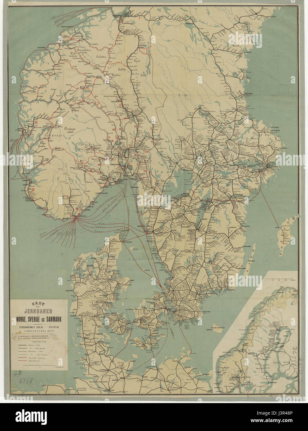 This map, from 1897, shows the railway networks of Norway, Sweden, and ...
