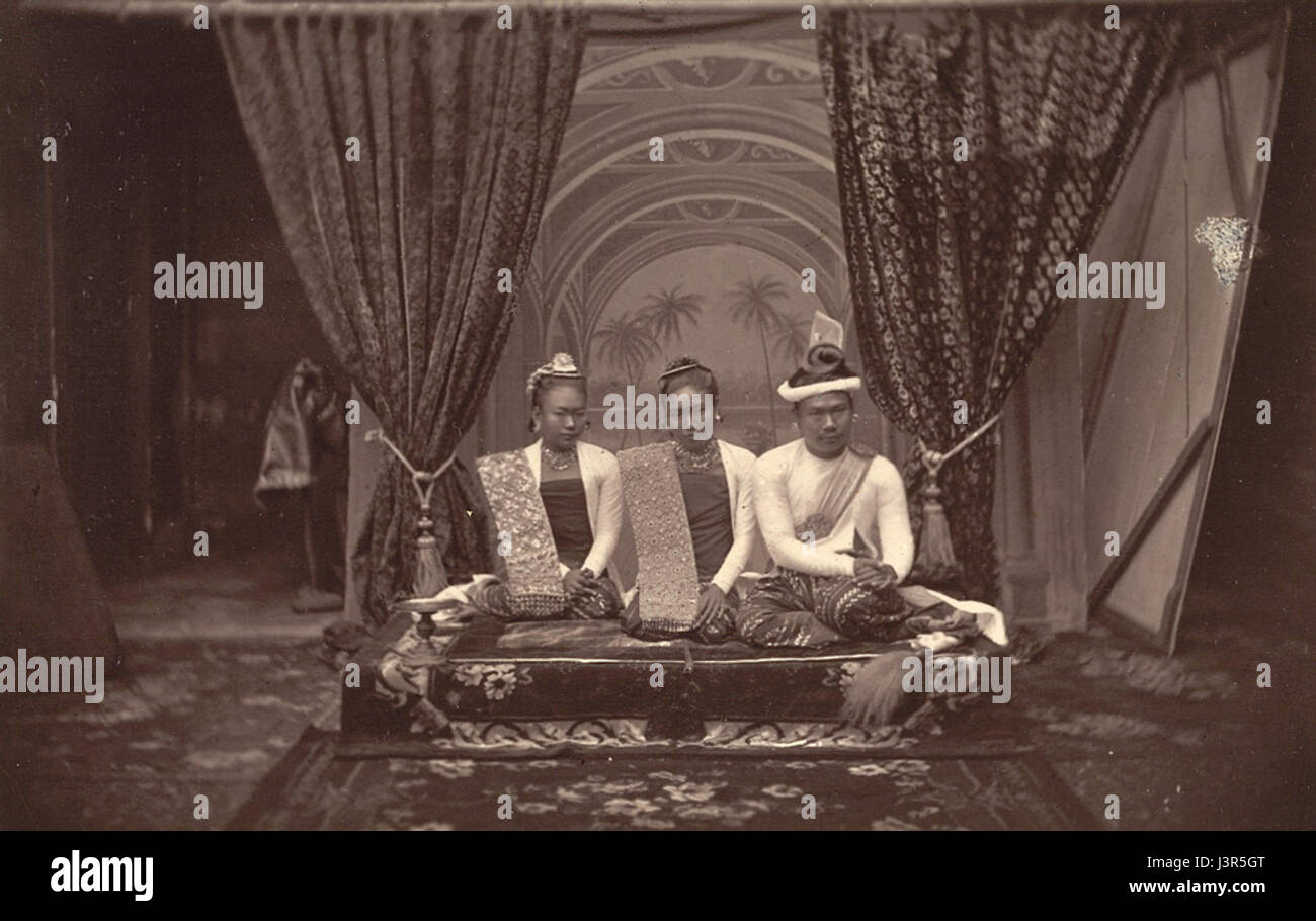 This work depicts King Thibaw of Burma, his queen, and their daughter ...