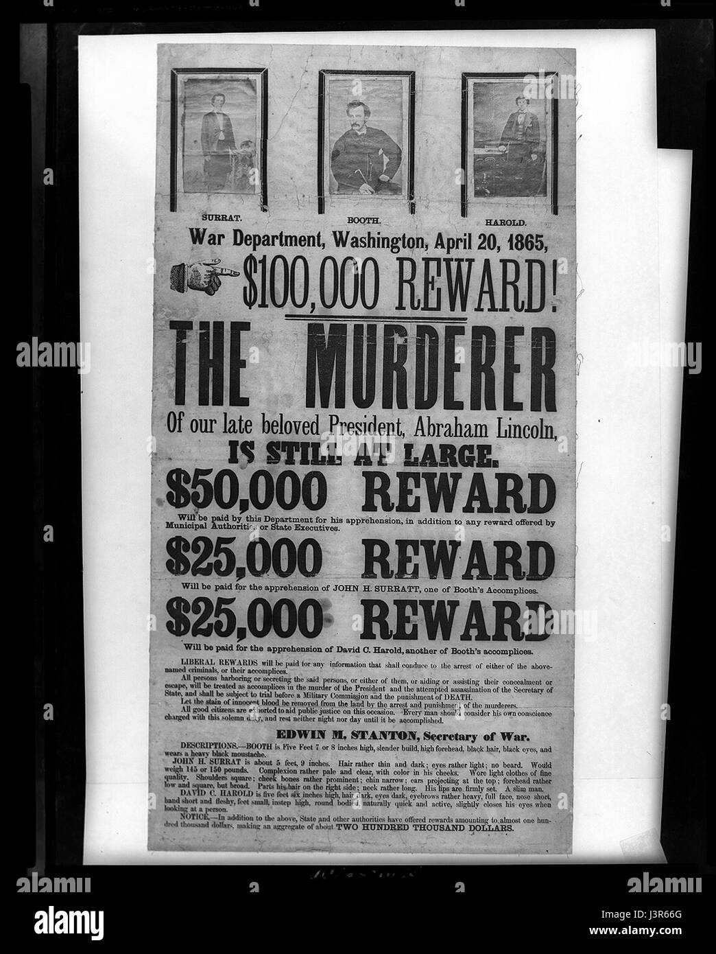 A wanted poster for John Wilkes Booth, the assassin of U.S. President ...