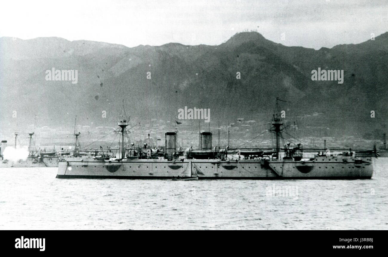 The Japanese cruiser Akitsushima, seen in the port of Kobe, was part of ...