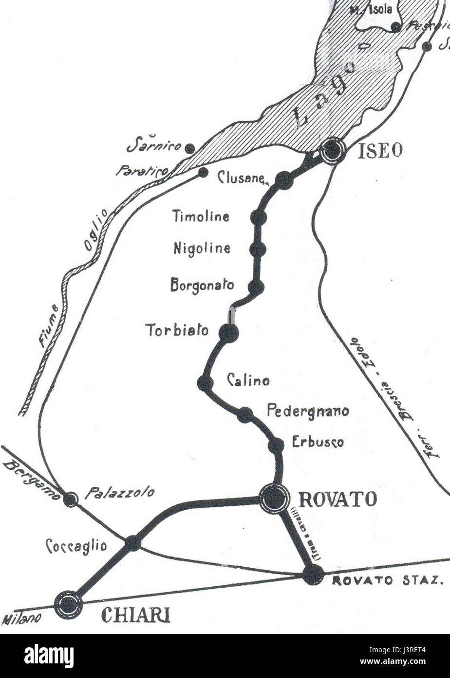 This 1914 map shows the tramway system connecting Iseo, Rovato, and ...
