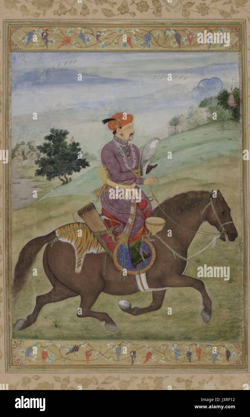 Jahangir hunting with a falcon Stock Photo - Alamy