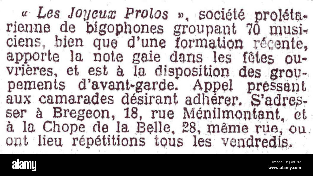 Joyeux Prolos 1926 Stock Photo - Alamy
