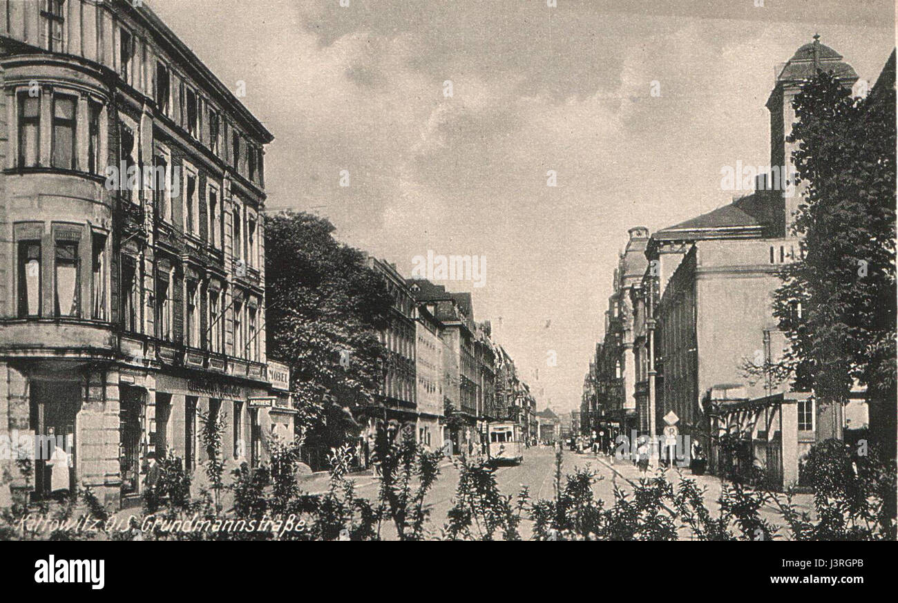 A photograph or map depicting Grundmannstrasse in Kattowitz, showing a ...
