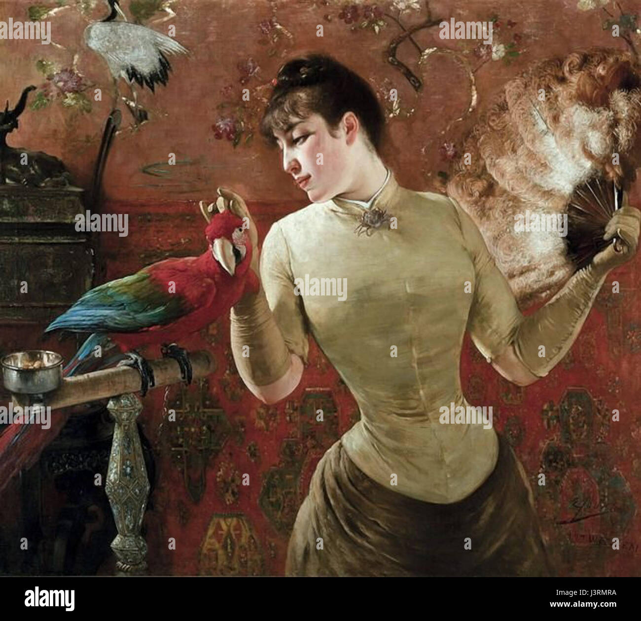 'Lady with Parrot' by Joors is a portrait featuring a woman with a ...