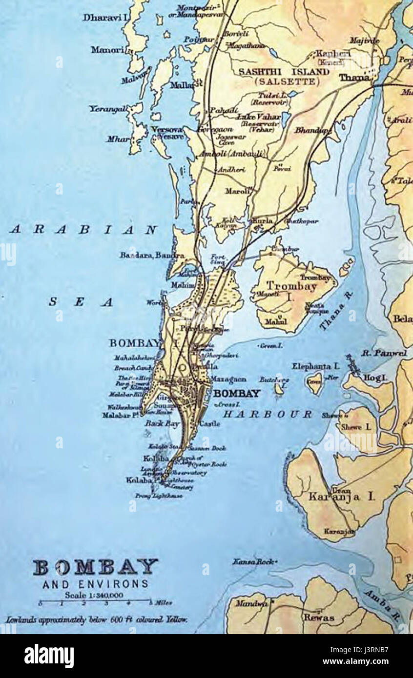The Islands of Bombay, depicted in 1893, showcase the historical layout ...