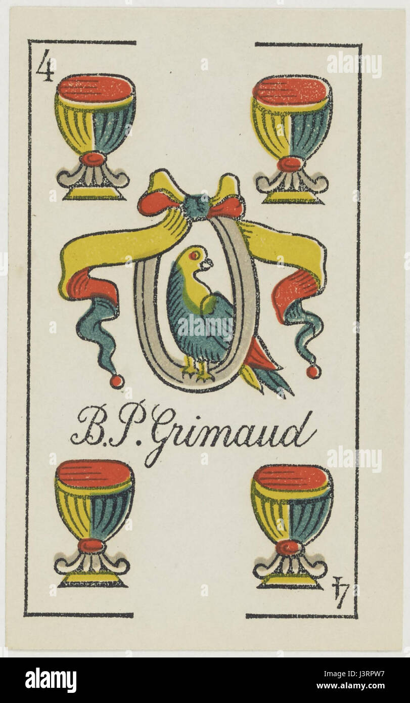 Jeu d'Aluette Grimaud 1860 Four of Cups Stock Photo - Alamy
