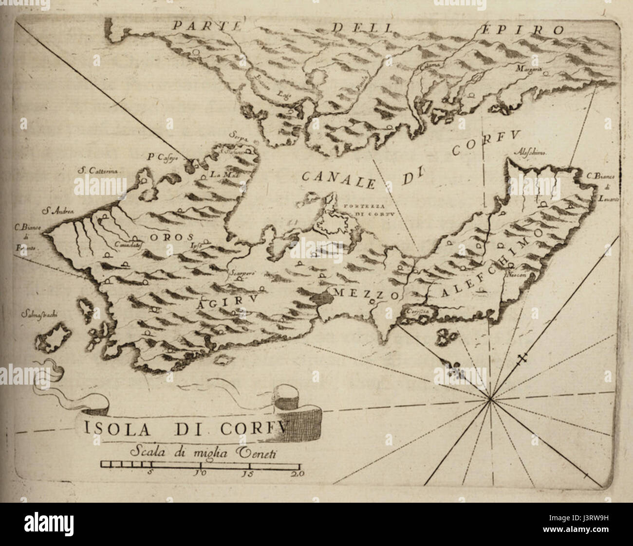A map of *Isola di Corfu* (Corfu Island), created by Vincenzo Coronelli ...