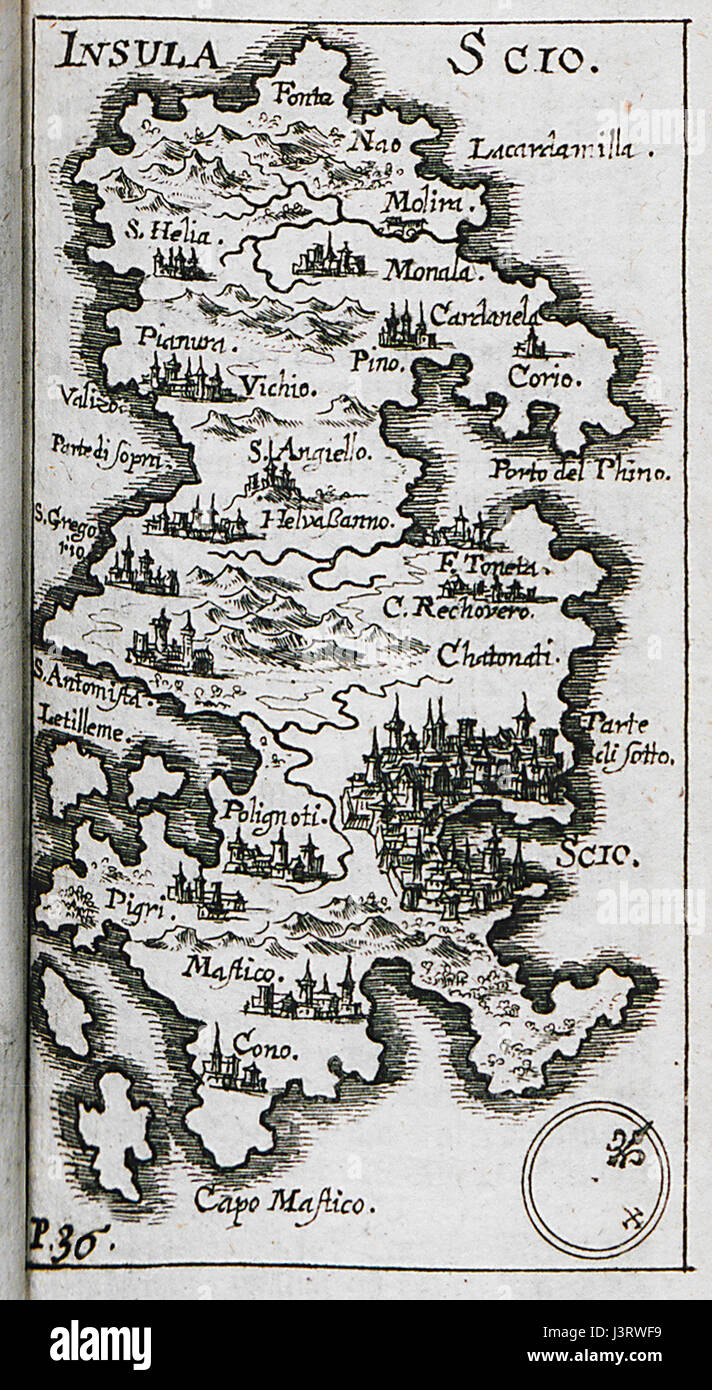 'Insula Scio' by Jacob Von Sandrart, painted in 1686, depicts the Greek ...