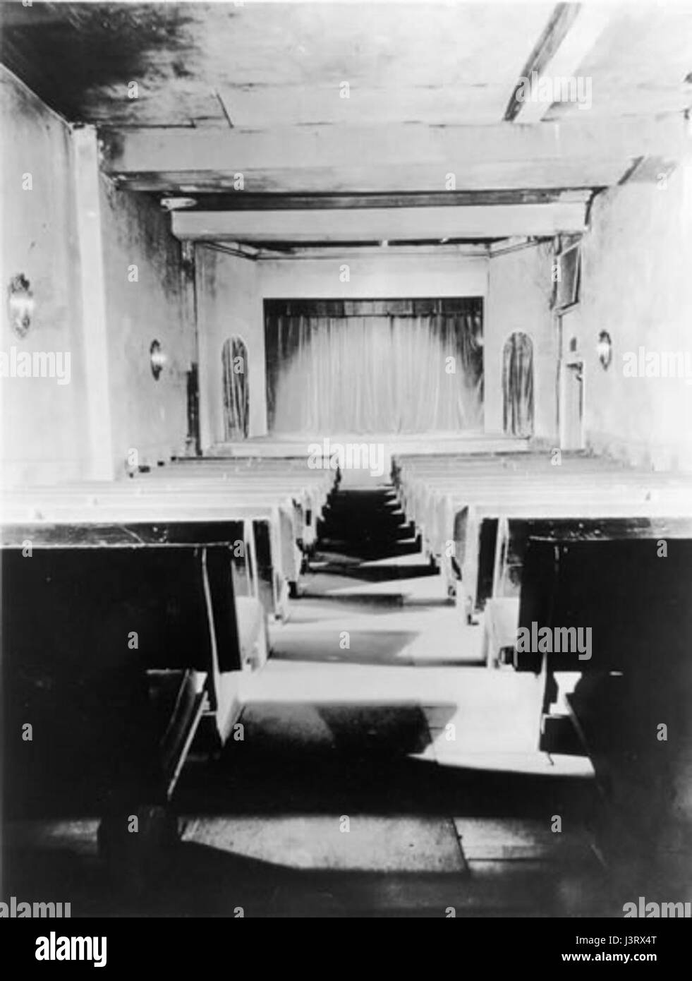 The interior of a playhouse or theater, focusing on architectural ...