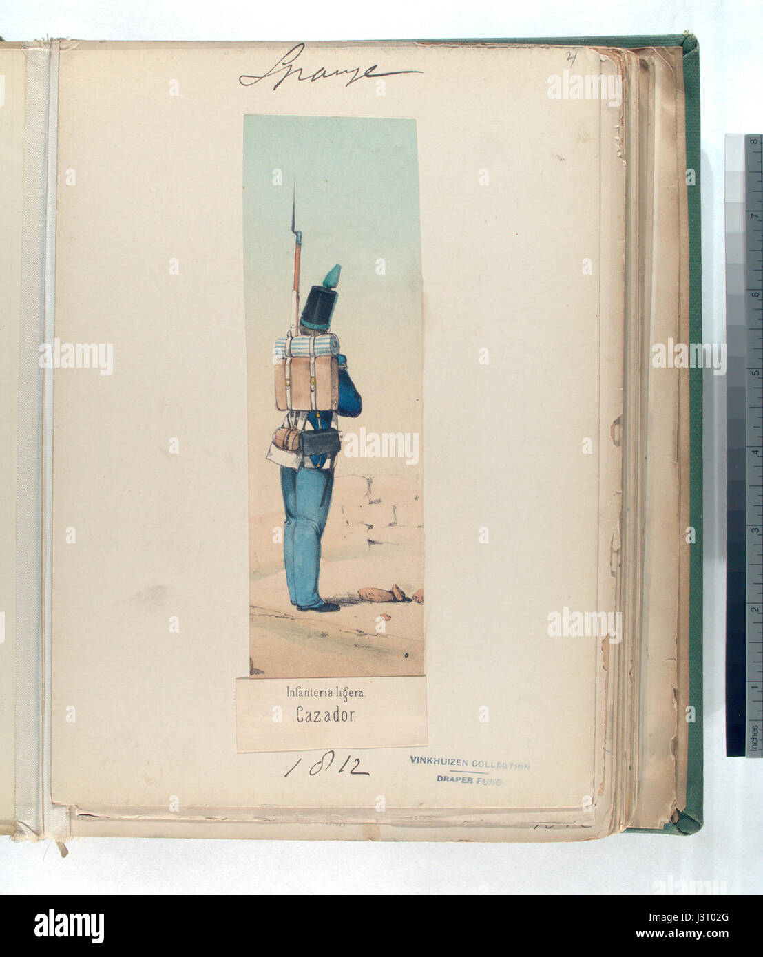 An 1812 depiction of a light infantryman, a member of the Cazador unit ...