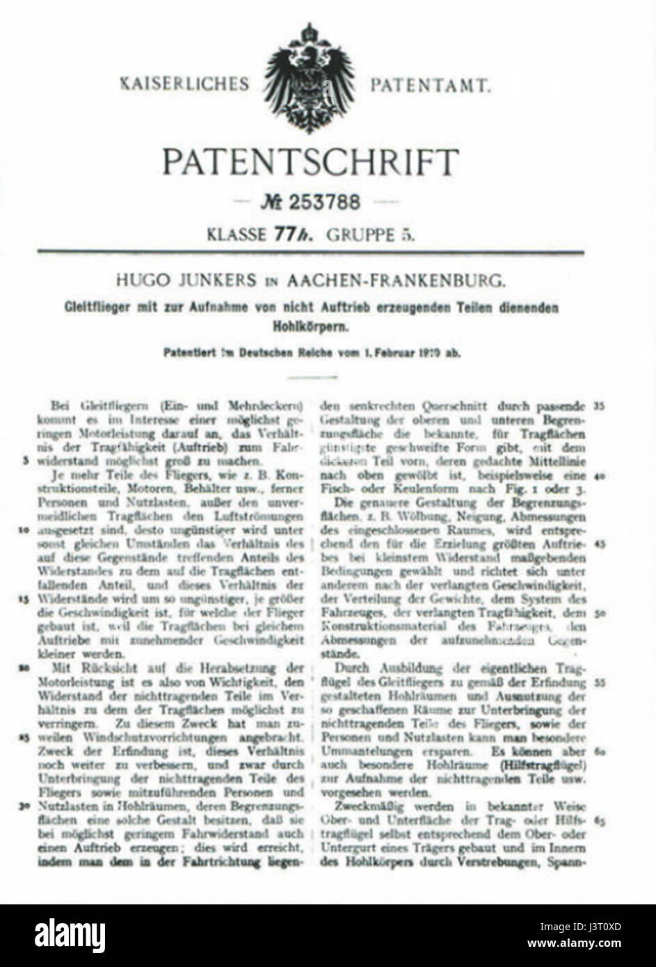 Junkers Patent 253788 was a key patent by German inventor Hugo Junkers ...
