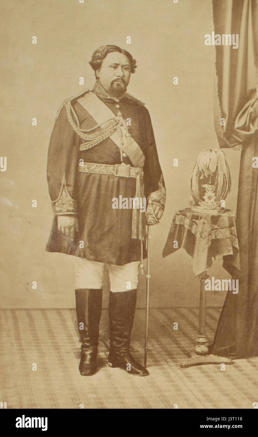 Kamehameha V, a prominent Hawaiian monarch, is depicted in his military ...