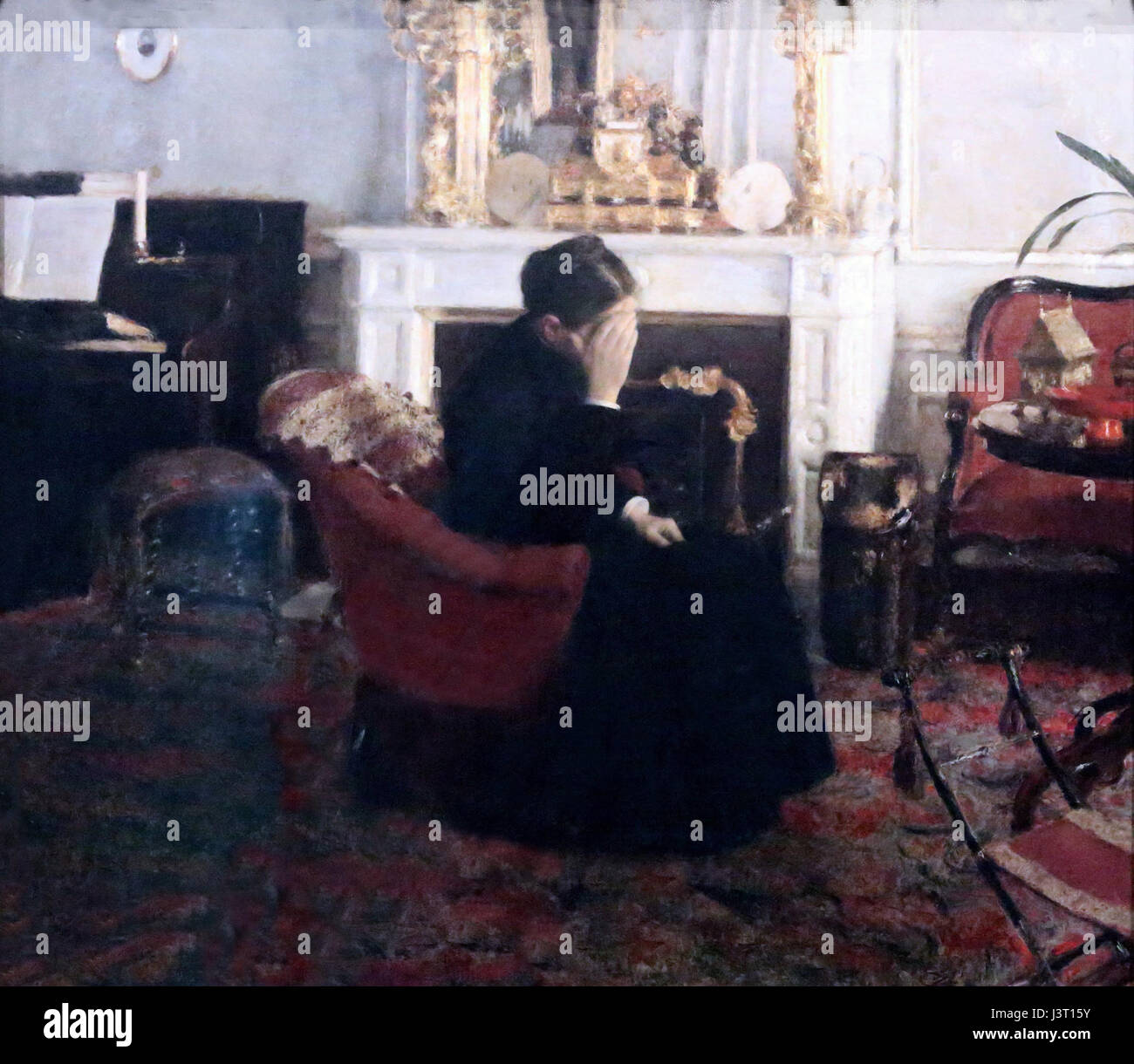 A painting titled 'Listening to Schumann' by Belgian artist Khnopff ...