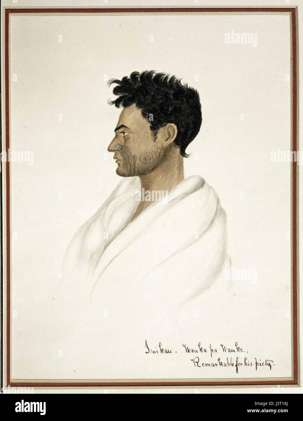 This watercolor painting by Isaac Coates depicts Iwikau, a significant ...