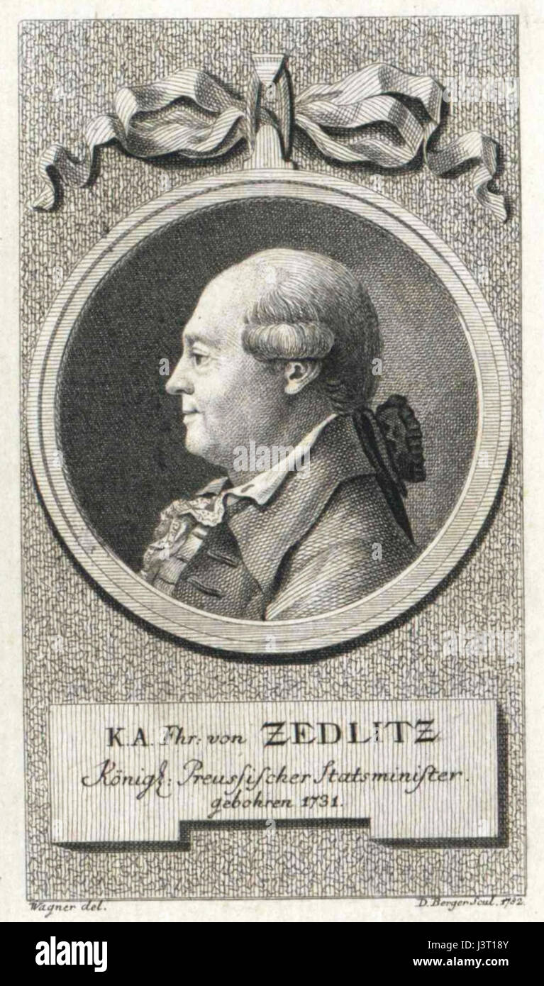 Engraving of Karl Abraham von Zedlitz (1731–1793), a Prussian baron and ...