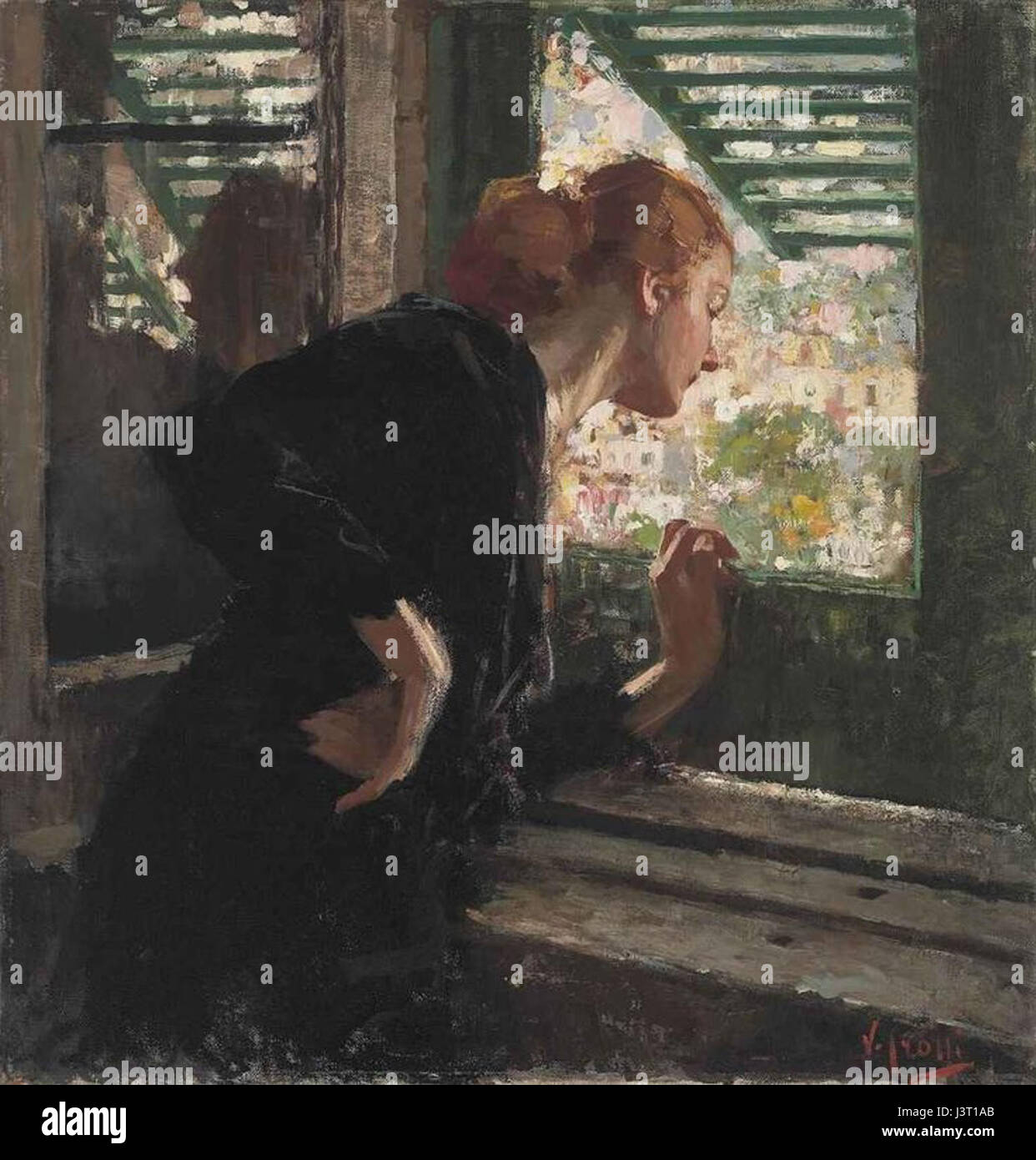 'Lady at a Window' is a painting by the artist Irolli, depicting a ...