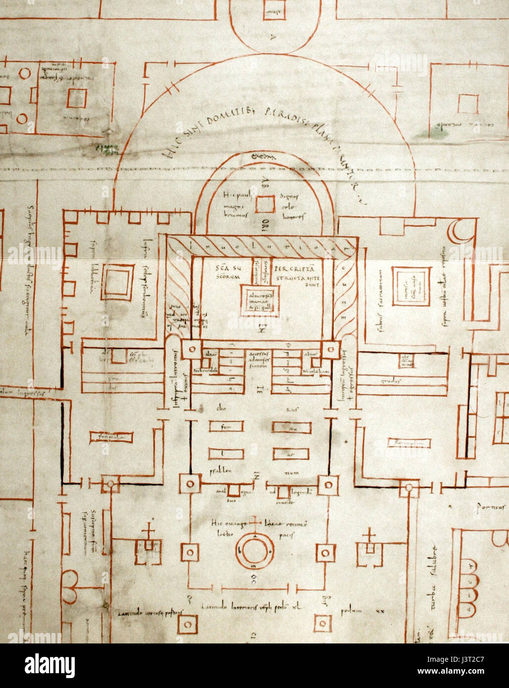 A map showing the layout of a monastery (Klosterplan) in the middle ...