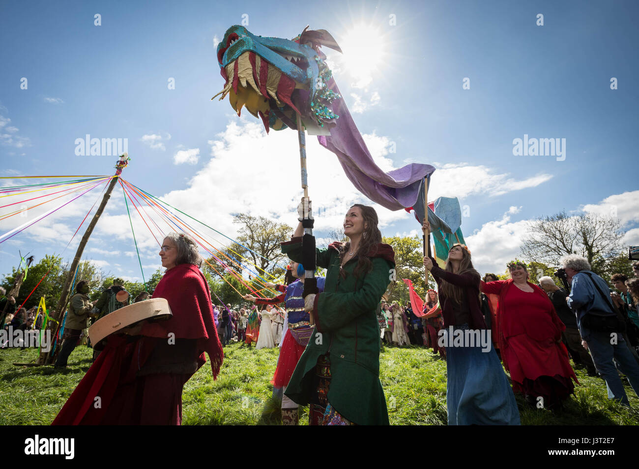 Annual Beltane celebrations on May Day in Glastonbury as part of a ...