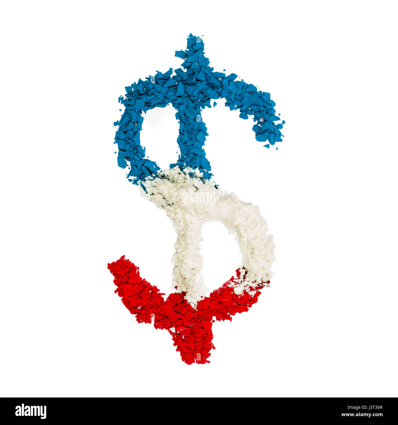 The US Dollar Sign made with red, white and blue color powder and ...