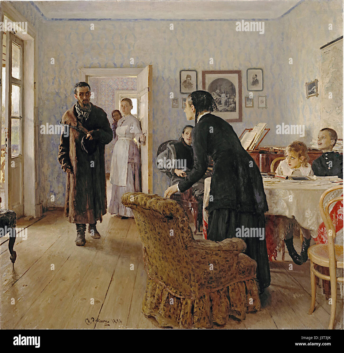 Ilya Repin's painting 'Unexpected Visitors' features a dramatic scene ...