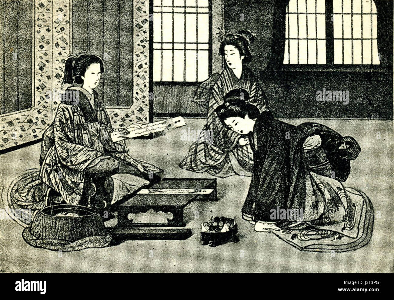 Japanese poetess and her listeners. Before 1902 Stock Photo - Alamy