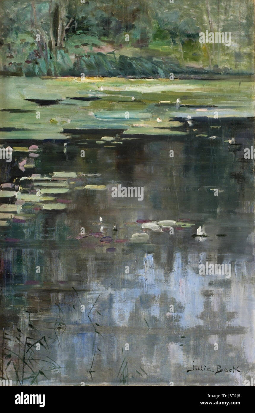 'River Landscape with Water Lilies' is a painting by Julia Beck ...
