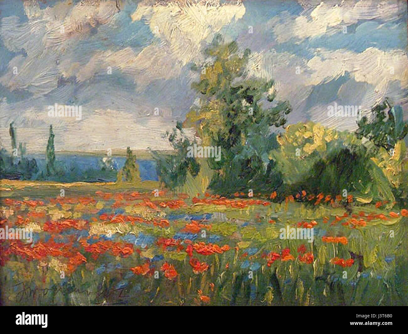 Jan Wojnarski's 'Letni pejzaz' (Summer Landscape) depicts a vibrant and ...