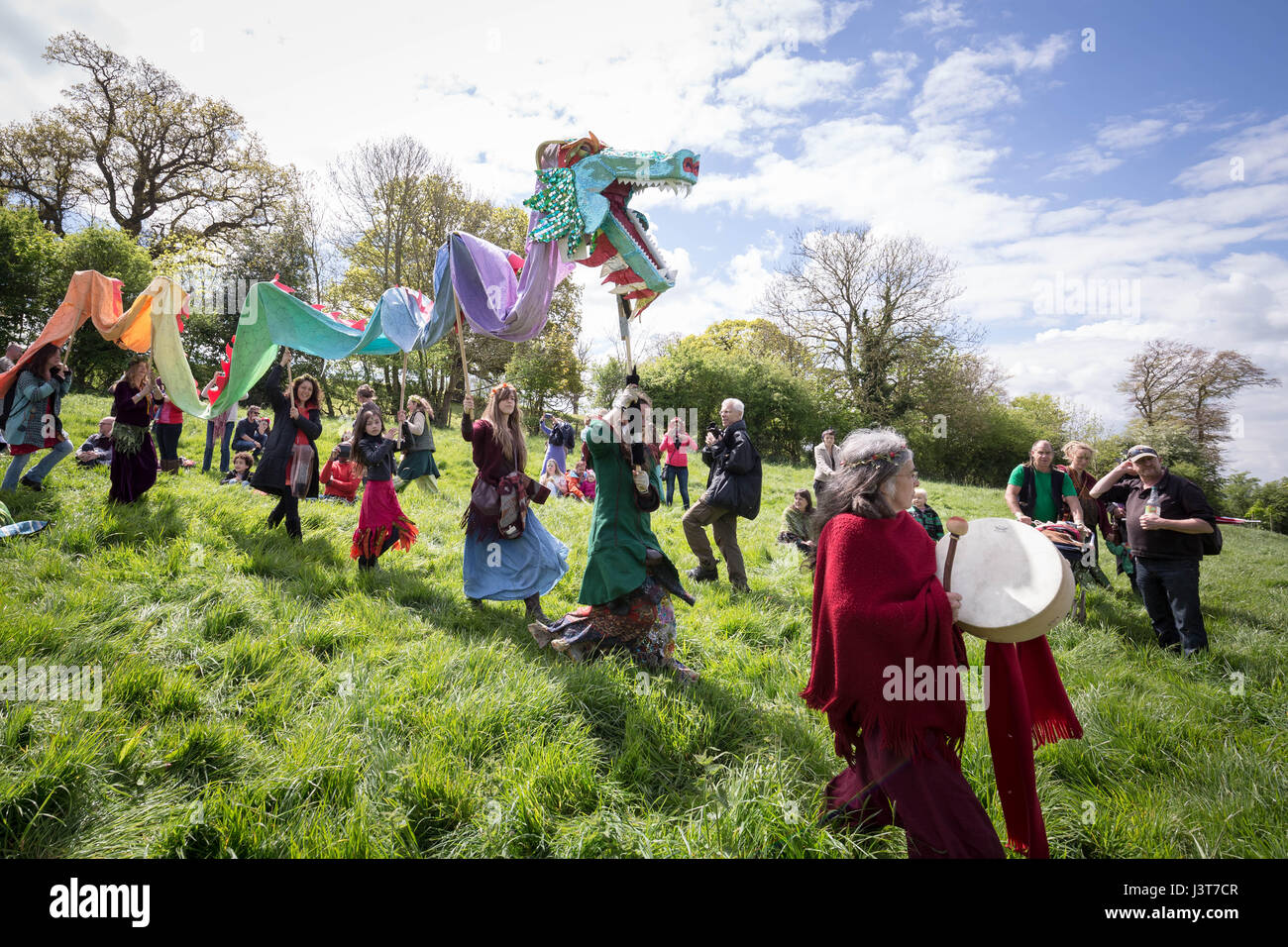 Annual Beltane celebrations on May Day in Glastonbury as part of a ...
