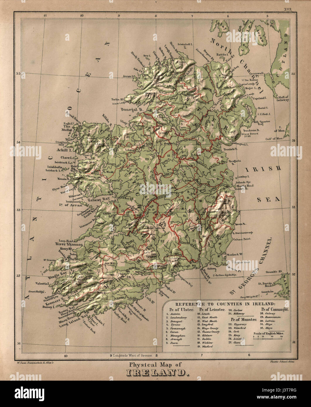 This 1880 physical map of Ireland highlights the geography of the ...
