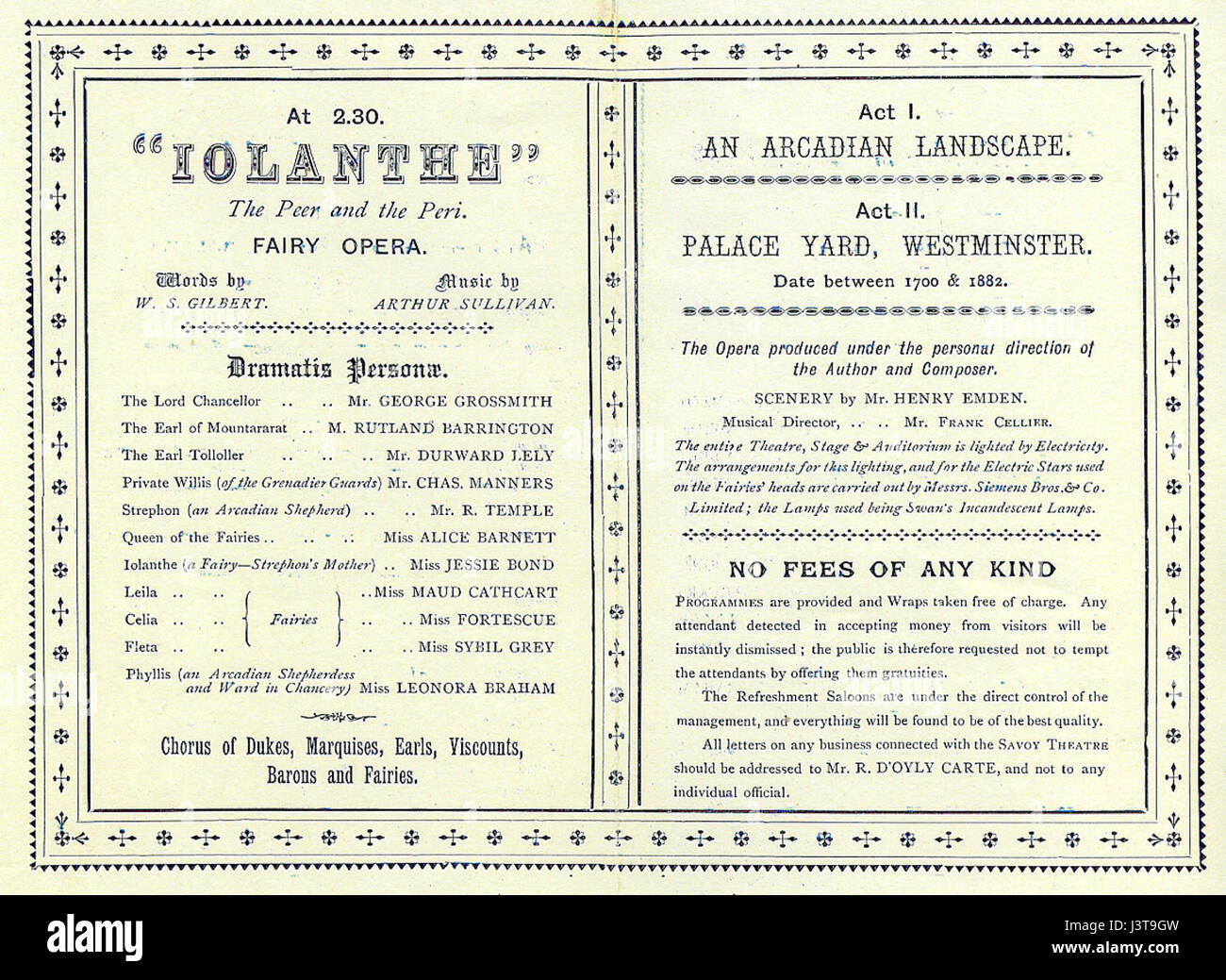 An interior view of the programme for the operetta 'Iolanthe ...