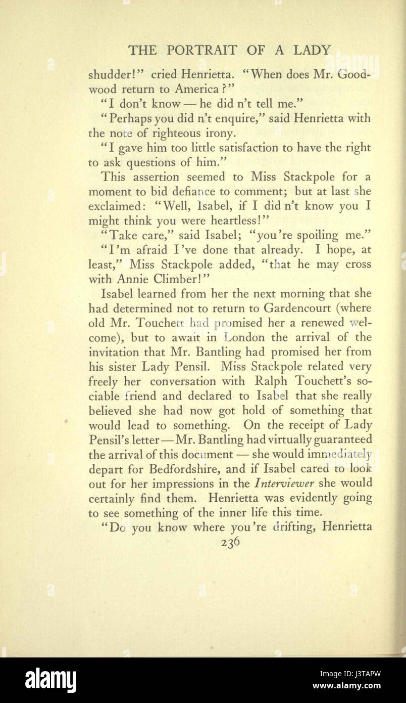 The book 'The Portrait of a Lady' by Henry James, in its first volume ...