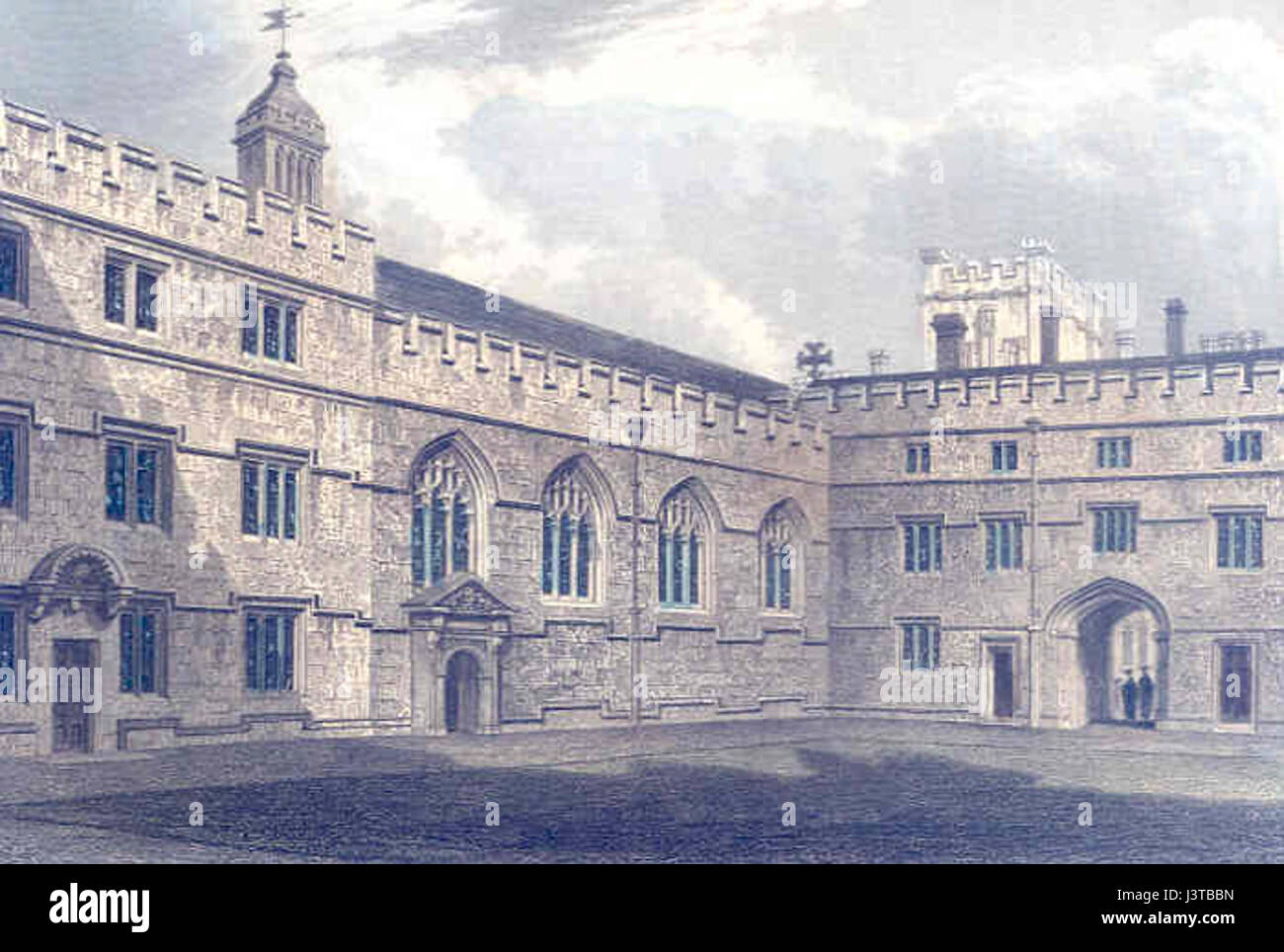 Jesus College engraving quadrangle 1837 Stock Photo - Alamy