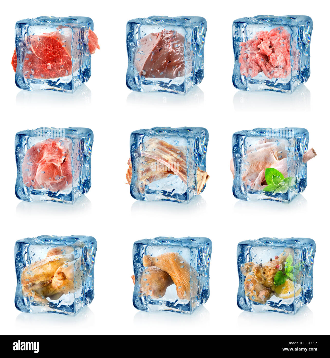 Set of frozen meat isolated on white background Stock Photo - Alamy