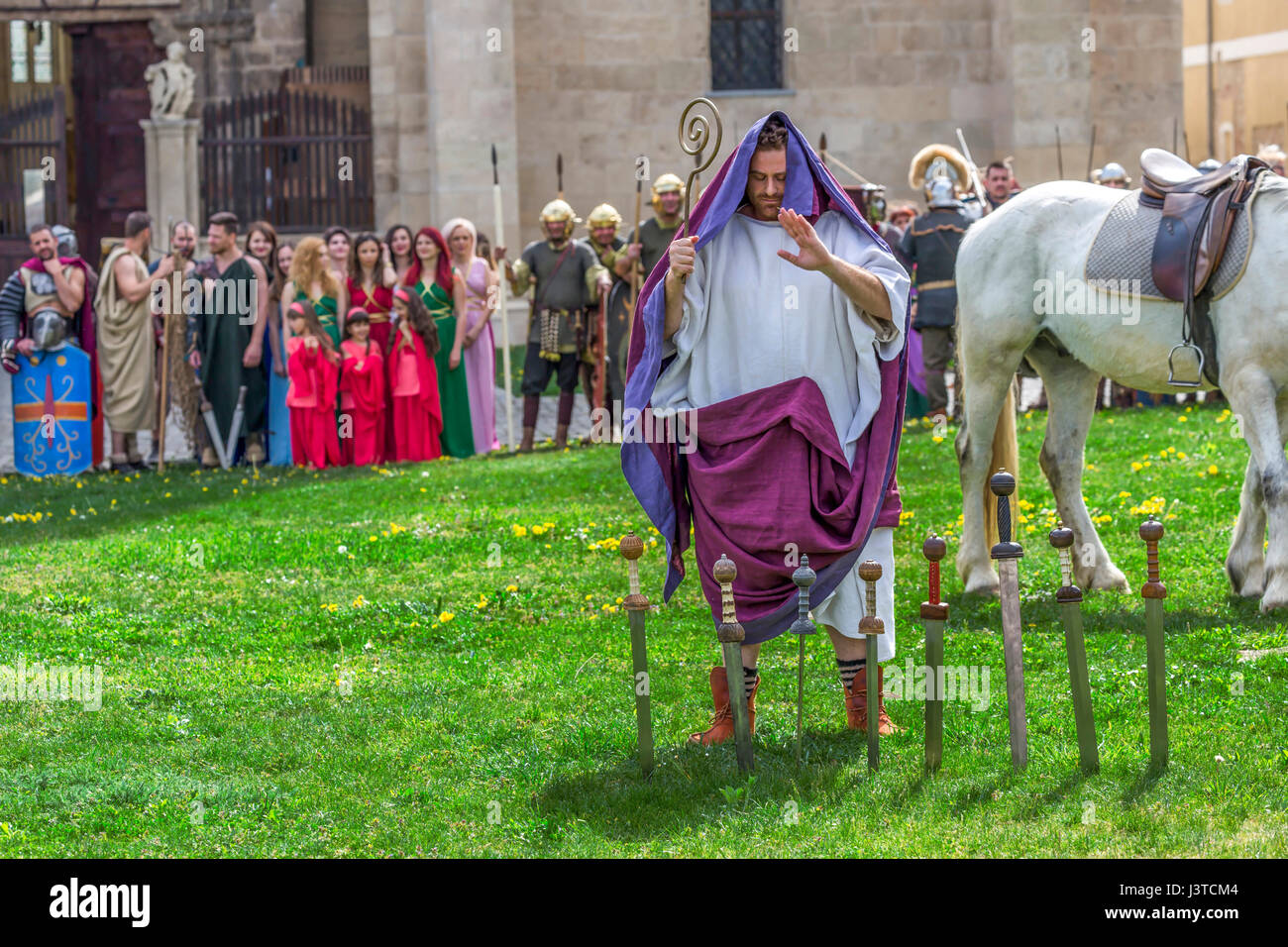 ALBA IULIA, ROMANIA - APRIL 29, 2017: Priest Roman praying in ancient ...